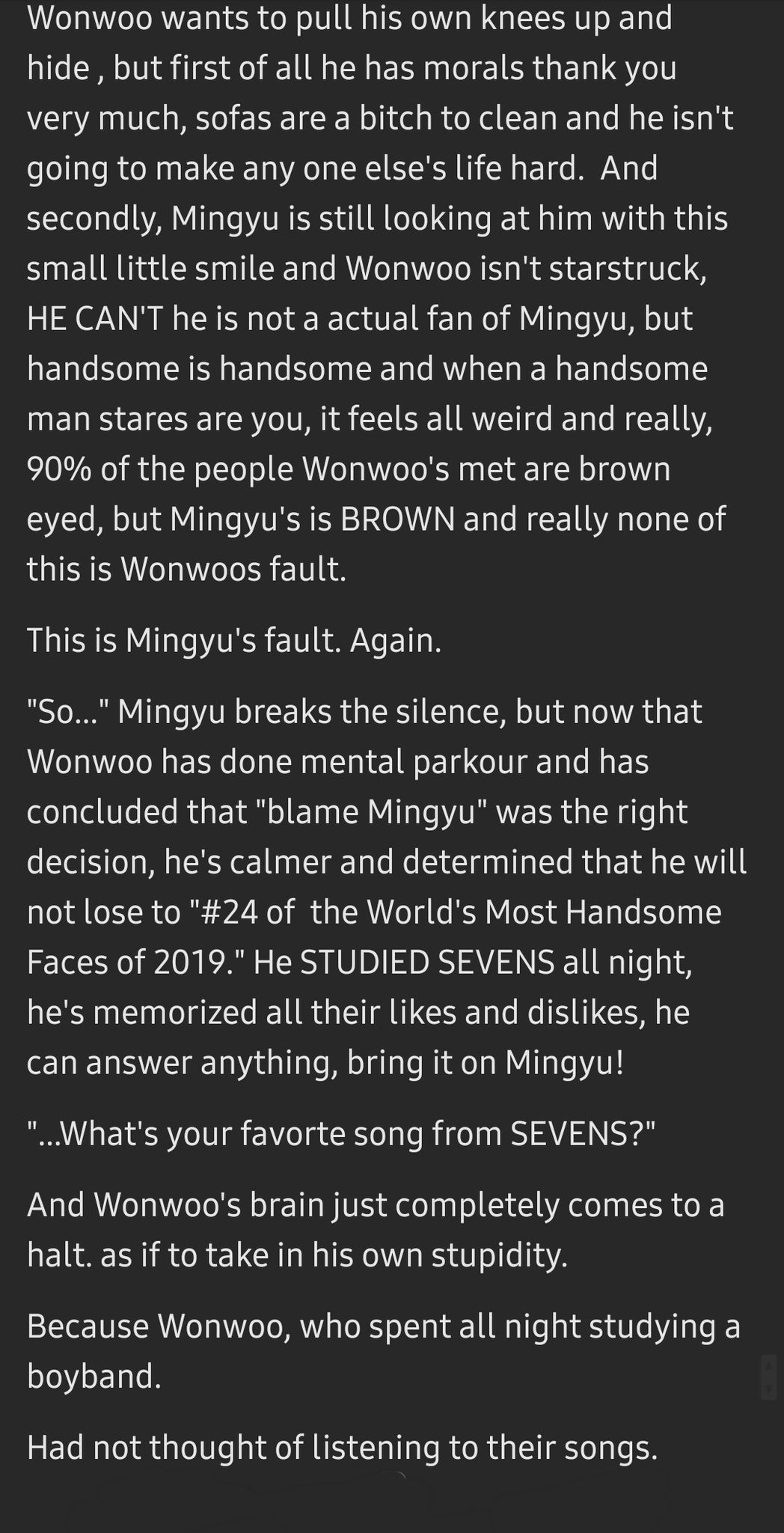 Mari 💎 on Twitter: "[19] Wonwoo has a brain large enough to memorize every fact about Mingyu and ...