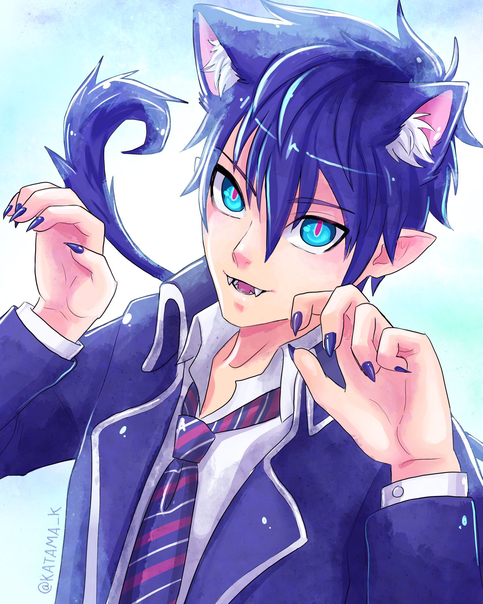 Anime Boy With Blue Hair And Cat Ears