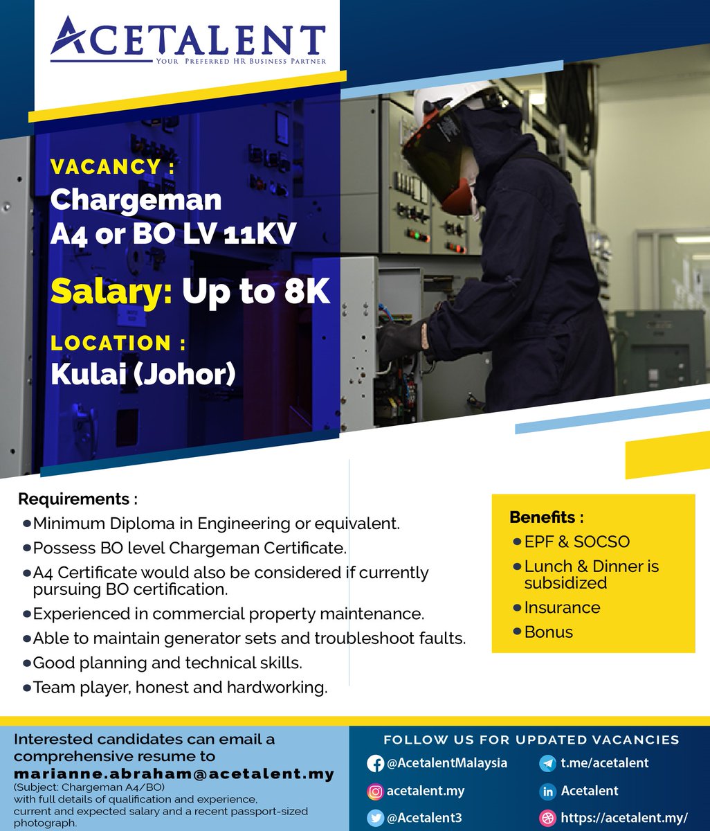 Chargeman Malaysia Salary / Electrical Instrument Production ...