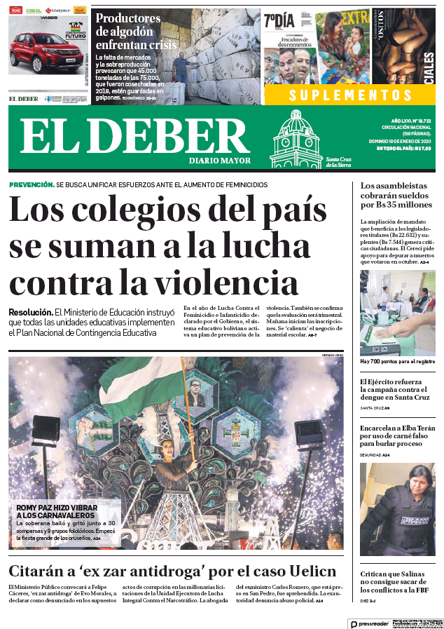 eju.tv on Twitter: "Portadas de periódicos de Bolivia del domingo 19 de enero de 2020 - https ...