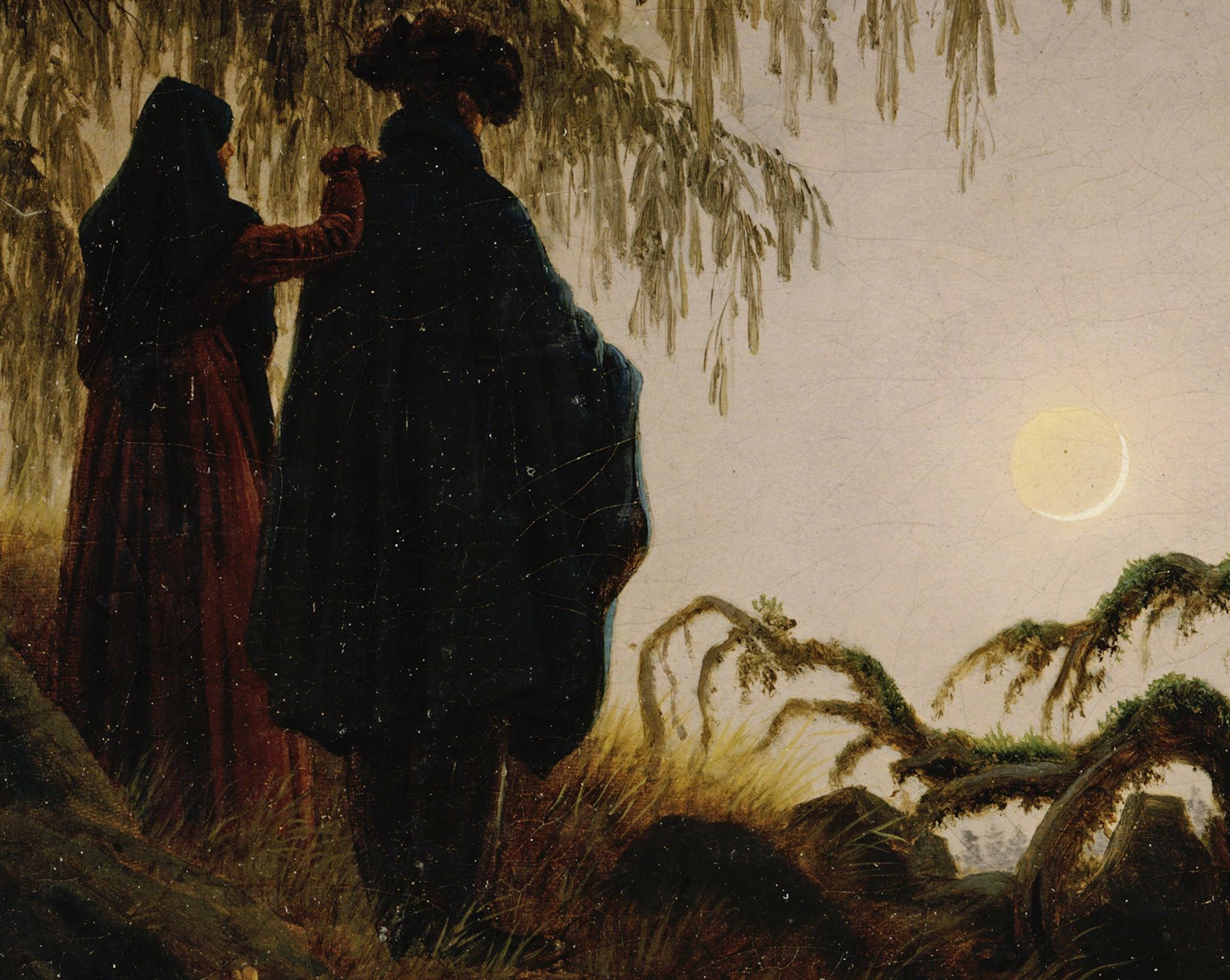 Man And Woman Contemplating The Moon