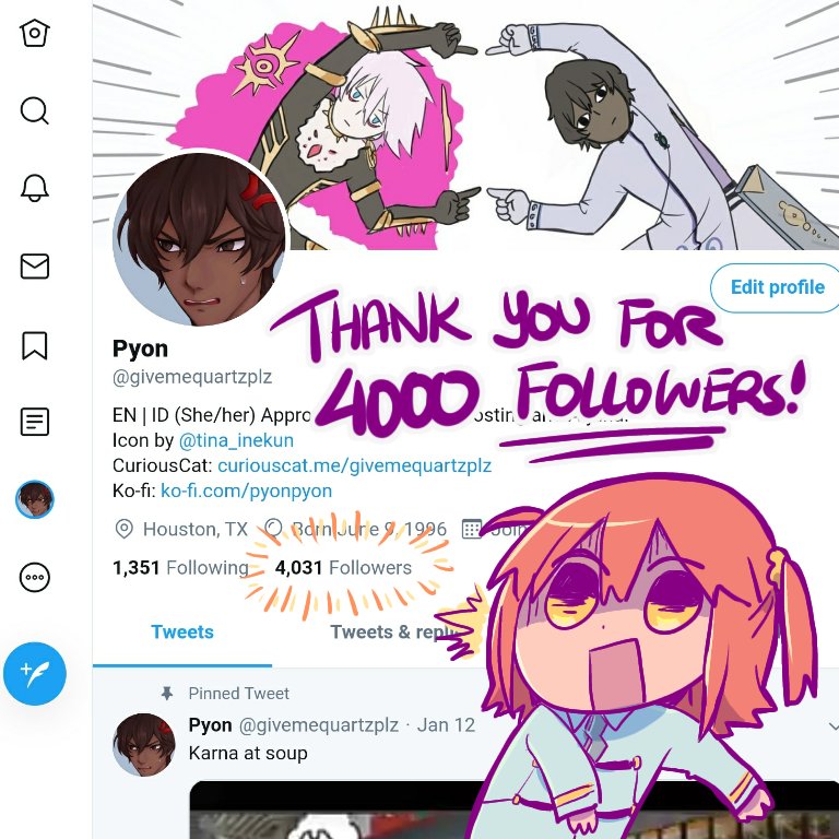 「I woke up and suddenly I have 4k followers already!? Thanks 」Pyon ...