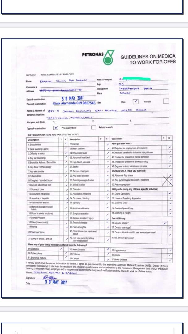 borang medical check up petronas