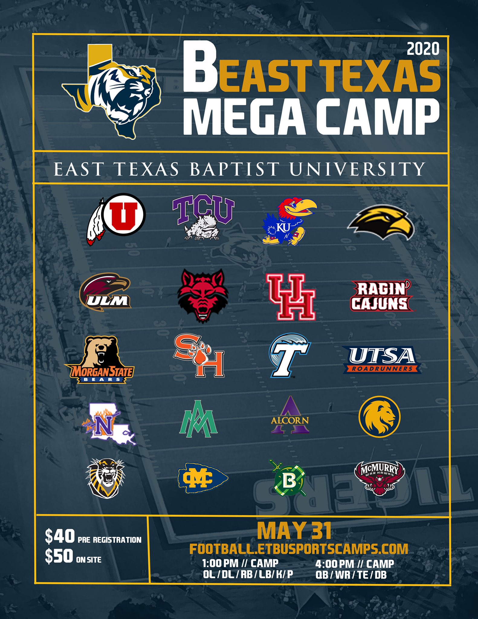 ETBU Football on Twitter: "THE bEAST TEXAS MEGA CAMP site is up and running. Register now to ...