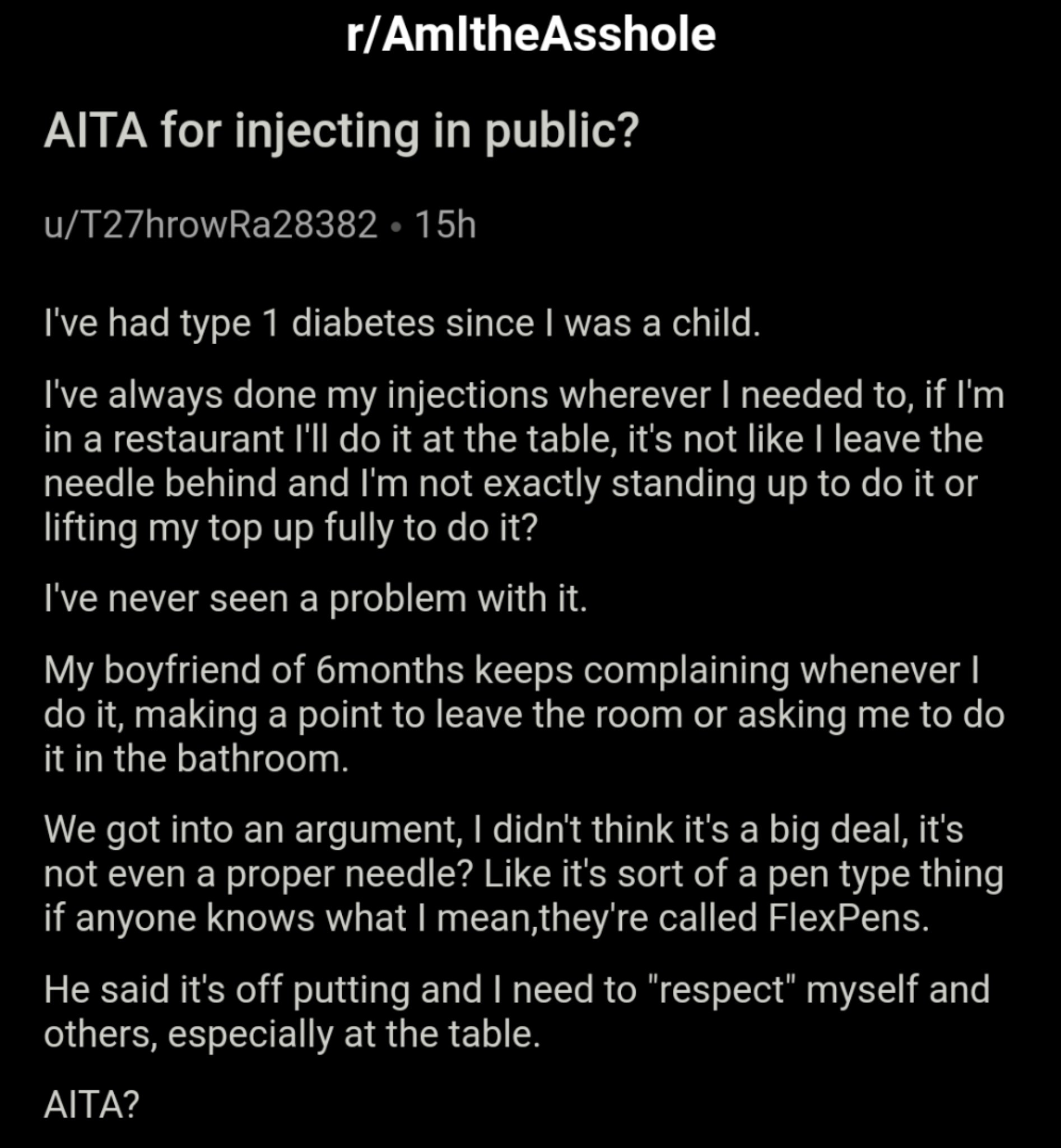 Am I The Asshole On Twitter Aita For Injecting In Public T