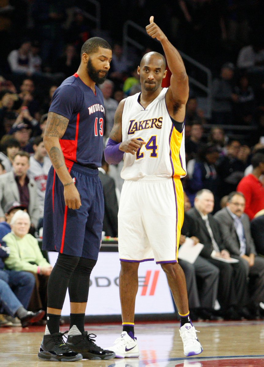 Dec. 6, 2015 at the Palace: Kobe Bryant gives a thumbs up before his ...