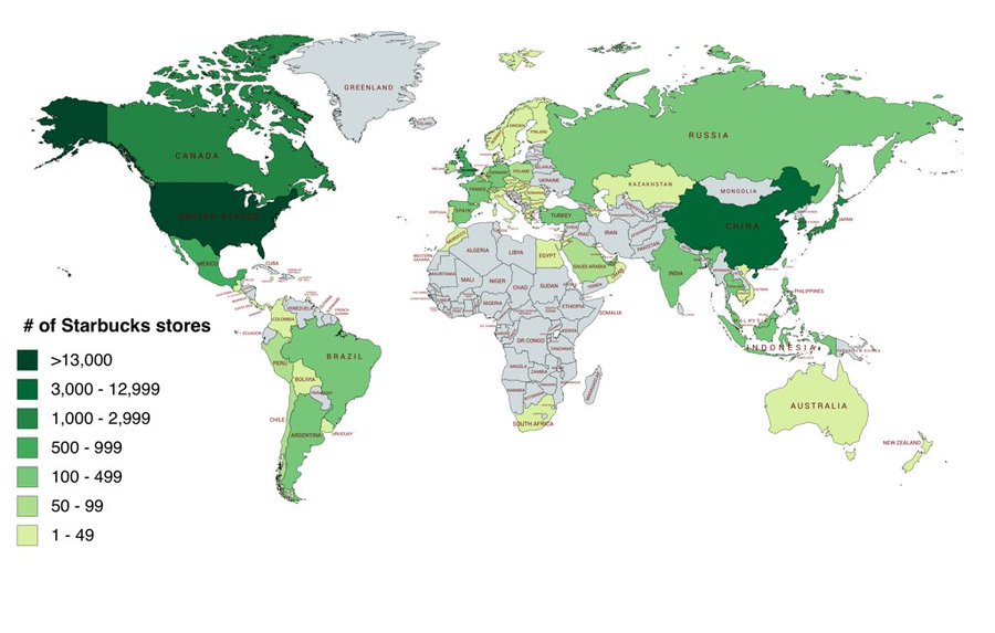 Mapa De Ubicaciones De Starbucks En El Mundo Impresión Fotográfica