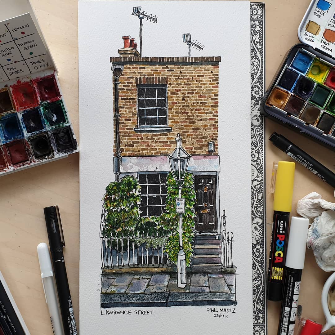 Art & Collectibles Watercolor Custom Layout House Shopfront \u2022 Gicl ...