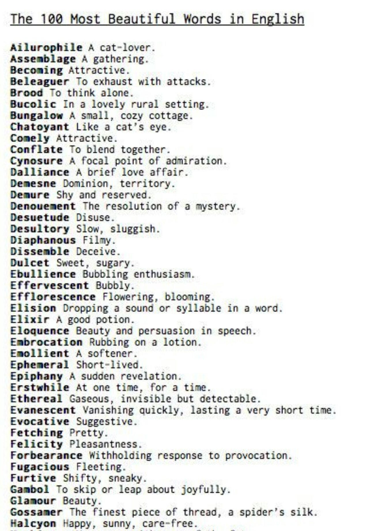Beautiful Words List