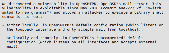 Callens Bob on Twitter: "nixcraft: LPE and RCE in OpenSMTPD (CVE-2020-7247). Patch your OpenBSD ...