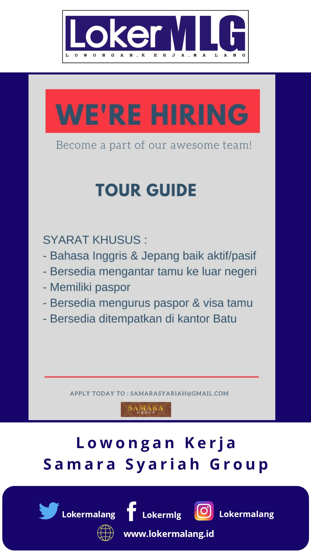 L o k e r m a l a n g | Media on Twitter: "📷 #LokerMLG WE ARE HIRING TOUR GUIDE Kualifikasi : 1 ...