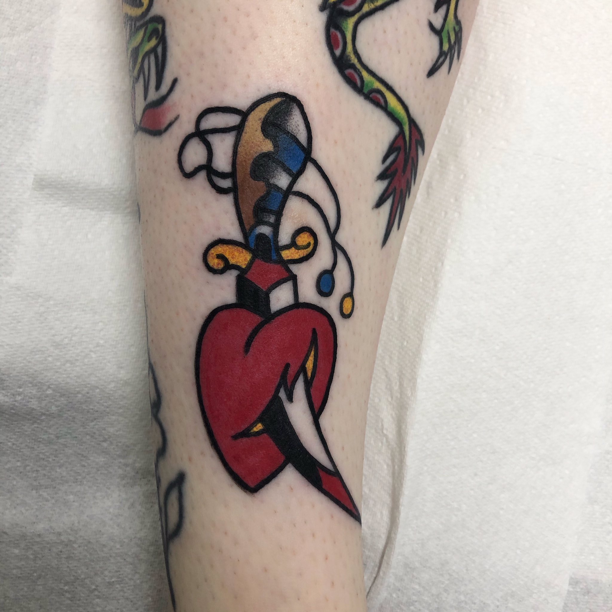 Traditional Heart Dagger Tattoo