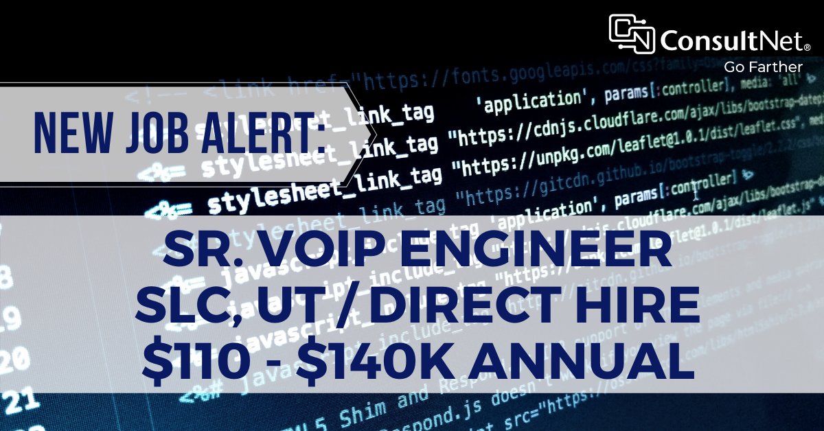 ConsultNet on Twitter: "NEW JOB ALERT: Senior VOIP Engineer Salt Lake City, UT Direct Hire: $110 ...