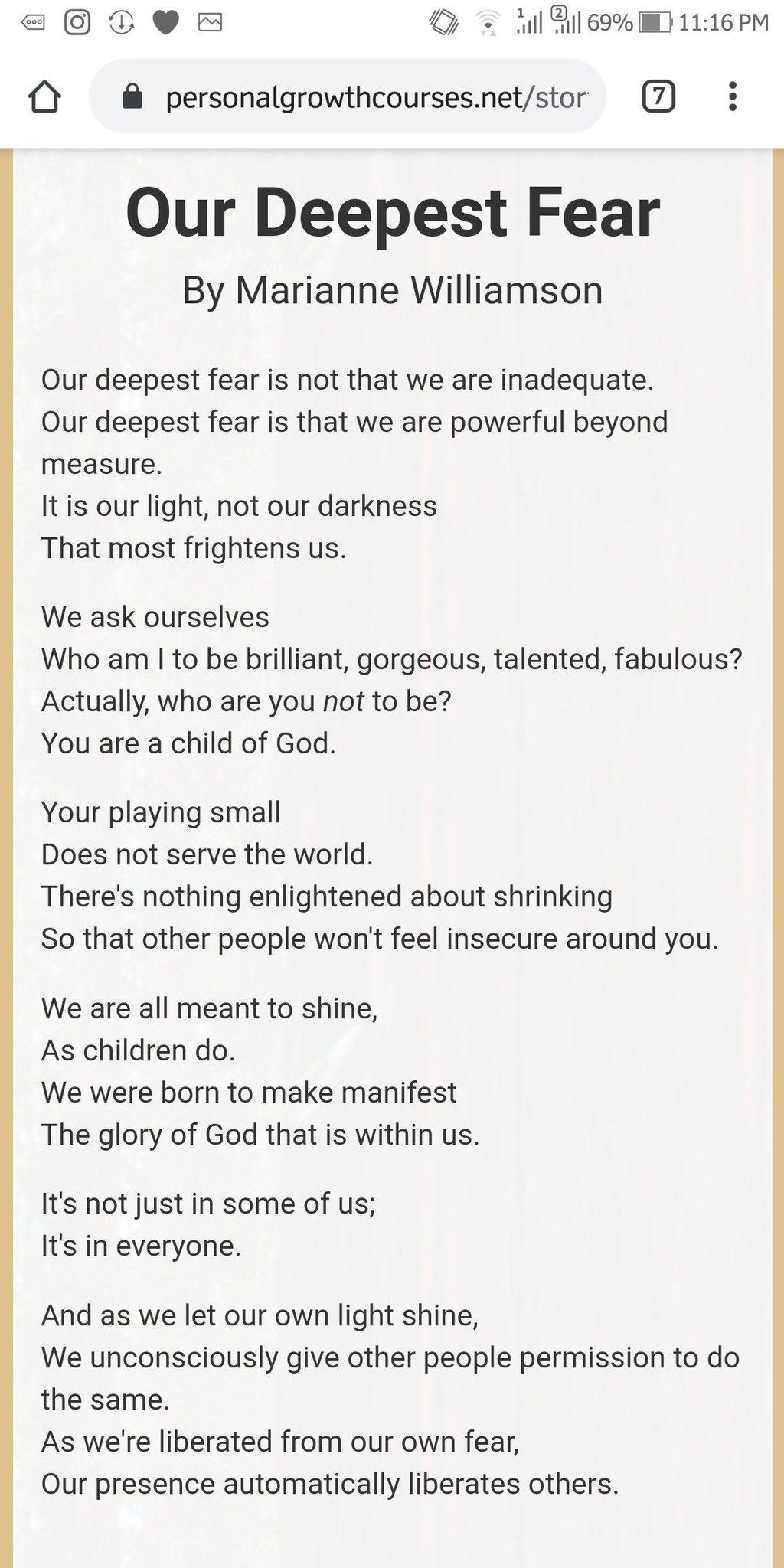 Our Deepest Fear By Marianne Williamson
