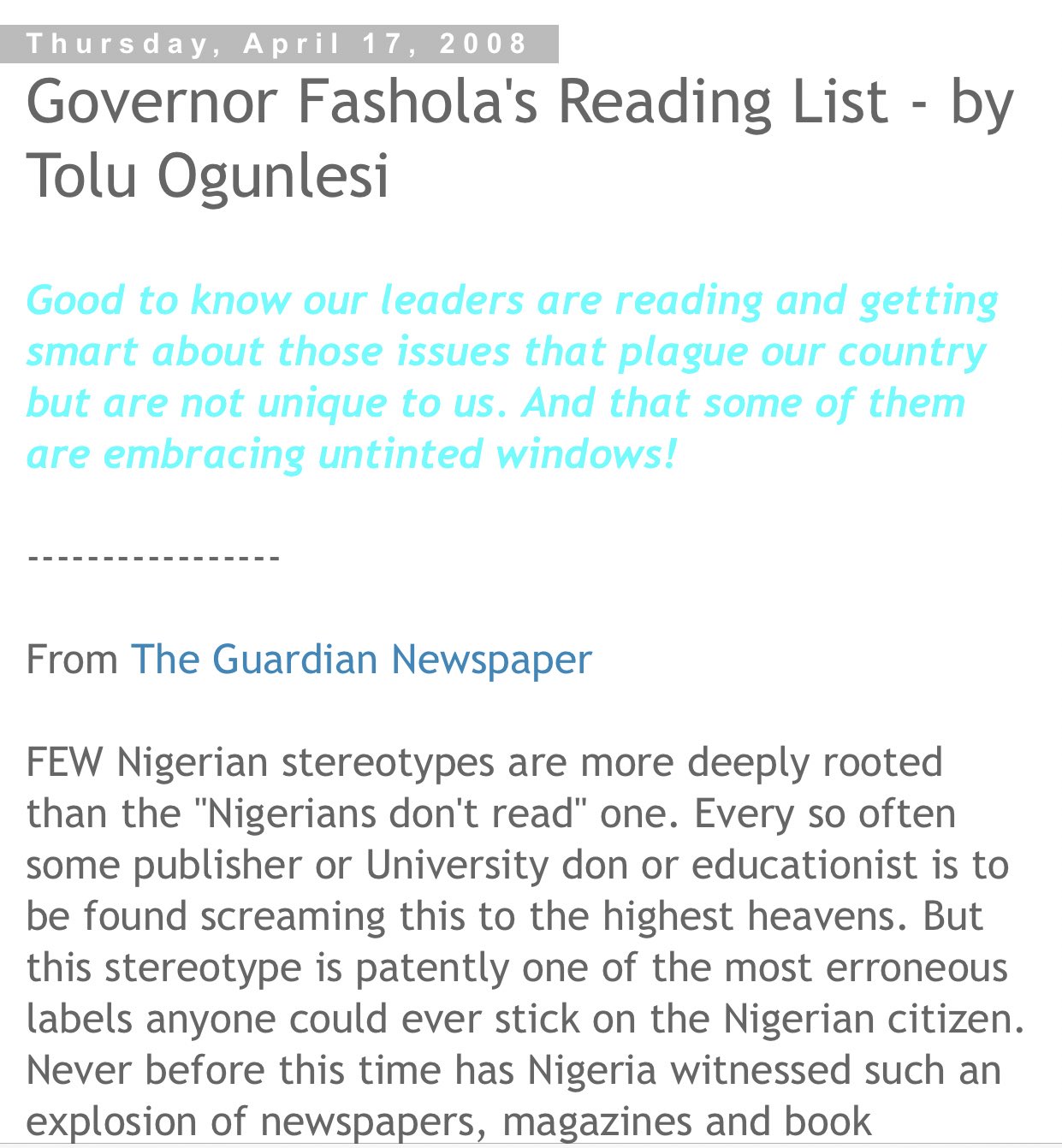 tolu ogunlesi on Twitter: "The first ever nationally-published opinion piece I wrote, in 2008 ...