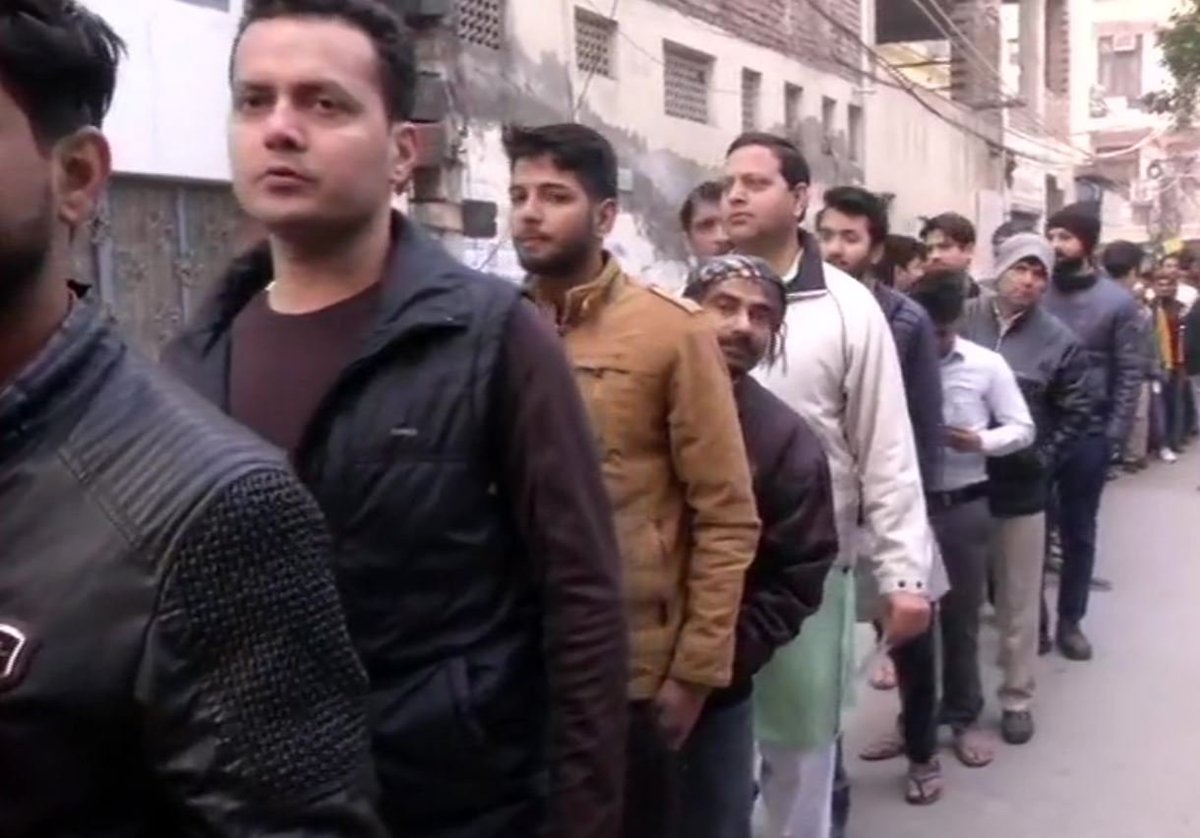 BattleForDelhi - A queue of voters at a polling booth in Shaheen Public ...