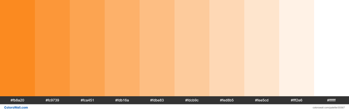 colorswall on Twitter: "Tints XKCD Color pumpkin orange #fb7d07 hex #fb8a20, #fc9739, #fca451, # ...