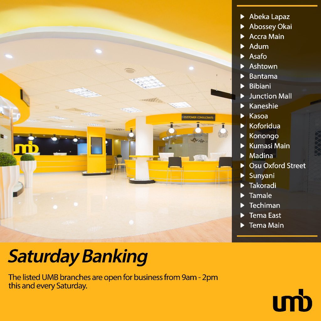 Universal Merchant Bank (UMB) on Twitter: "Conveniently bank with us at select branches today ...