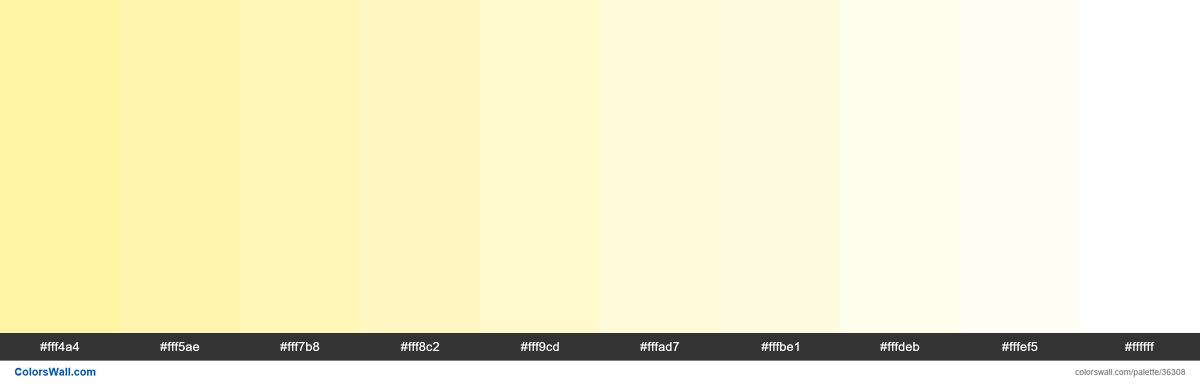 colorswall on Twitter: "Tints XKCD Color dark cream #fff39a hex #fff4a4, #fff5ae, #fff7b8, # ...