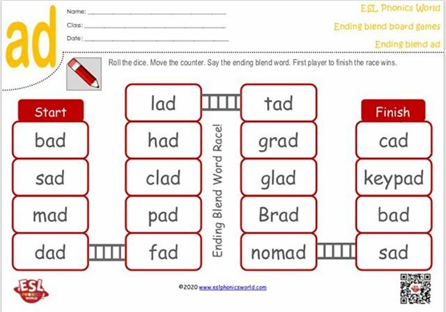ESL Phonics World on Twitter: "Free AD Ending Blend Phonics Board Game ...