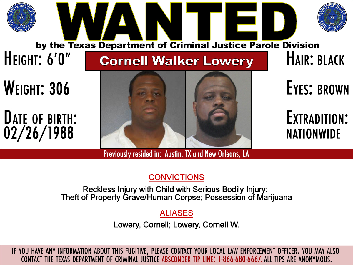 TDCJ on Twitter: "TDCJ is looking for Cornell Walker Lowery for failing to comply with his ...