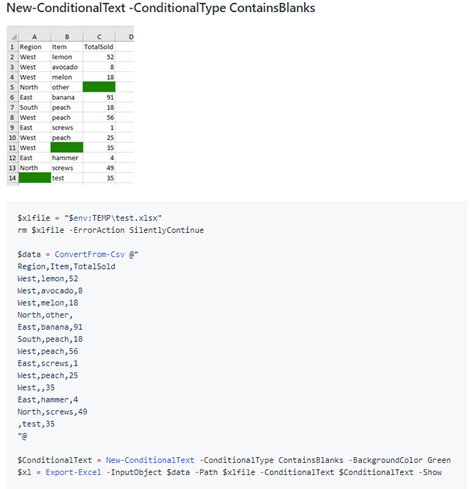 Doug Finke on Twitter: "Highlight all blank cells using the #PowerShell #Excel module with `New ...