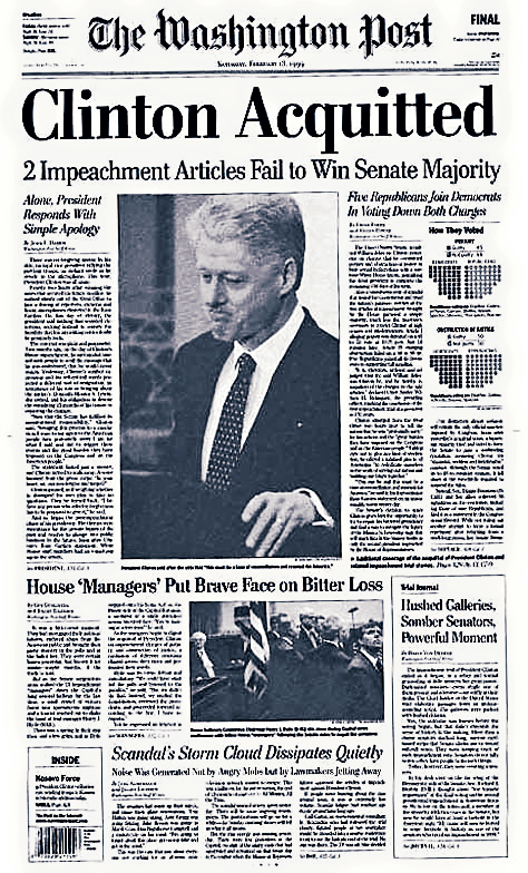 This Day, 1999: Bill Clinton was acquitted by the Senate. He had been ...