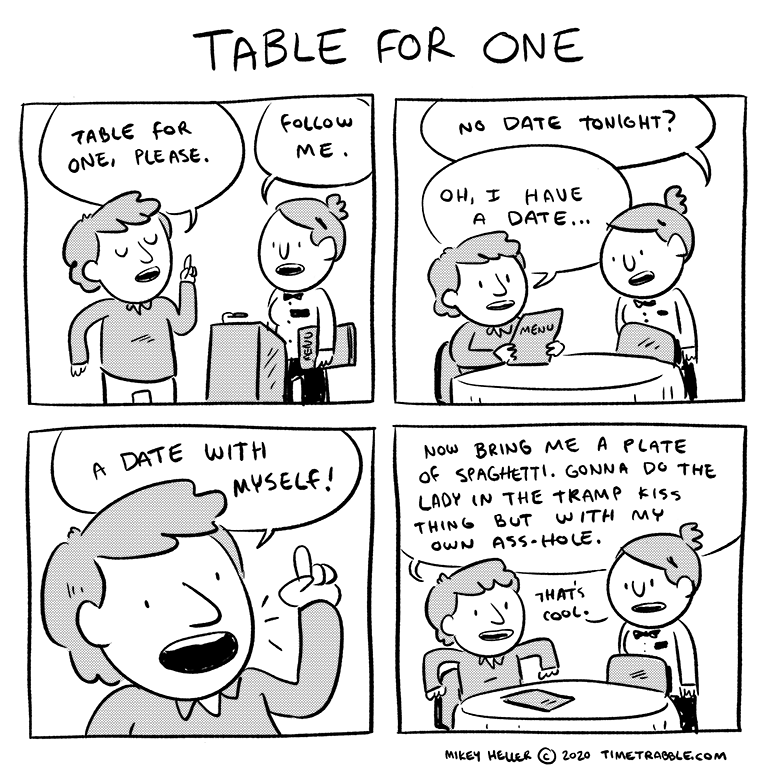 「i drew a comic about getting a table for one 」Mikey Hellerの漫画