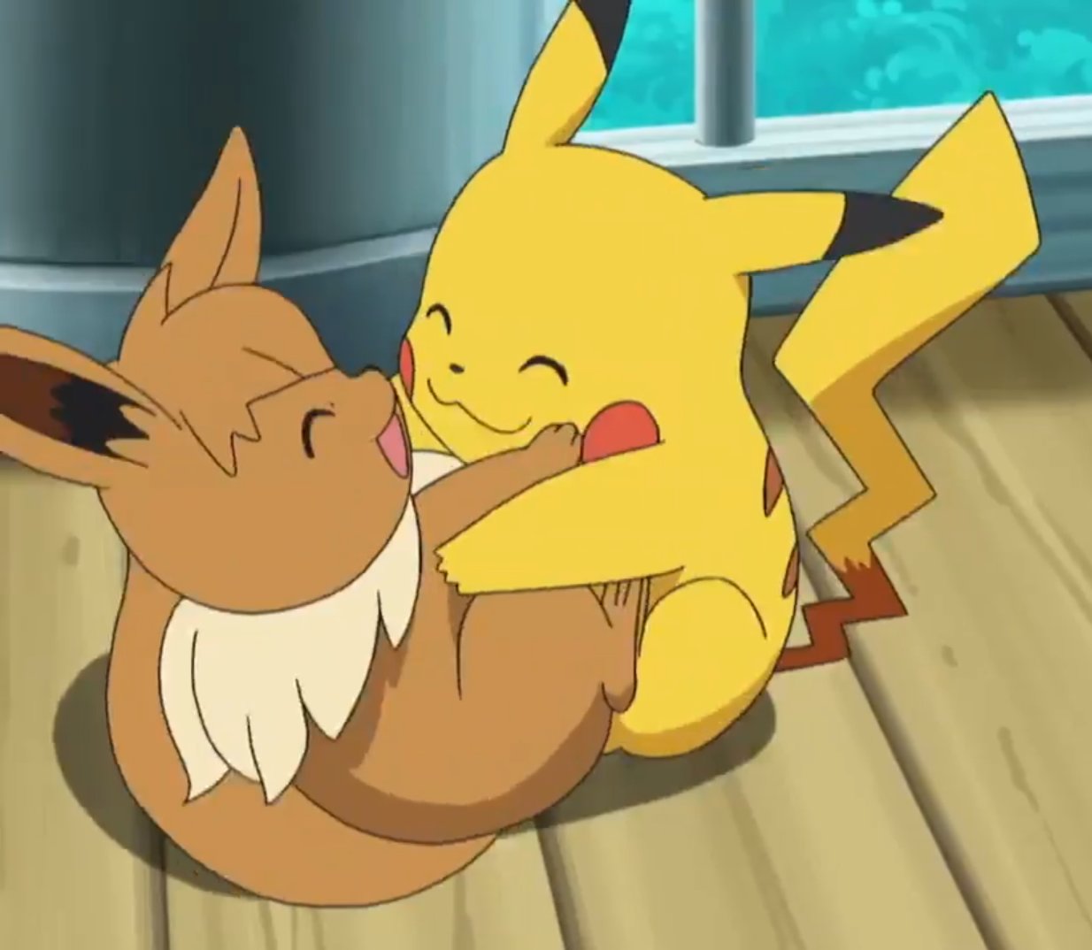 Pikachu And Eevee Kiss