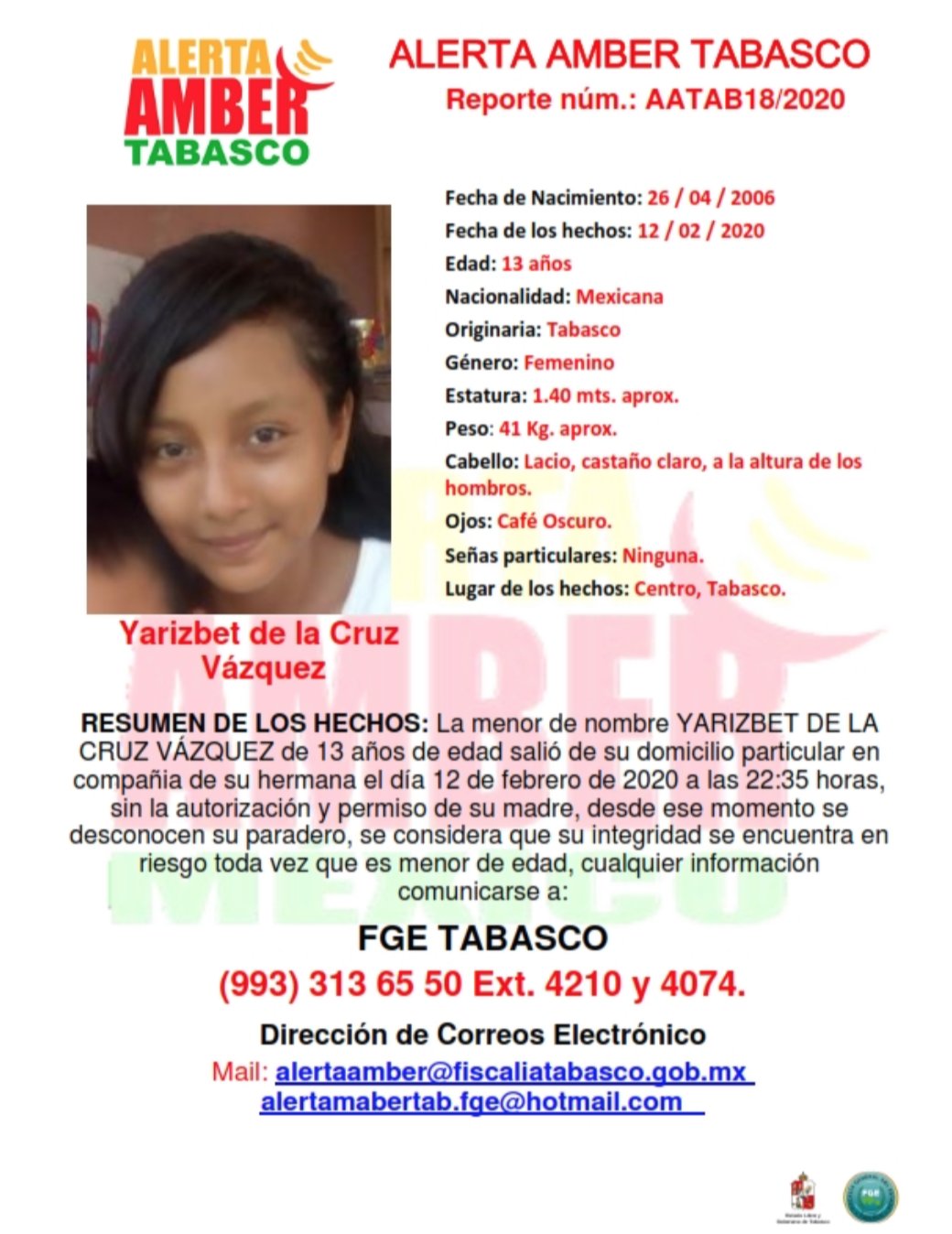 Televisión Tabasqueña On Twitter Serviciosocial Alerta Amber A Favor