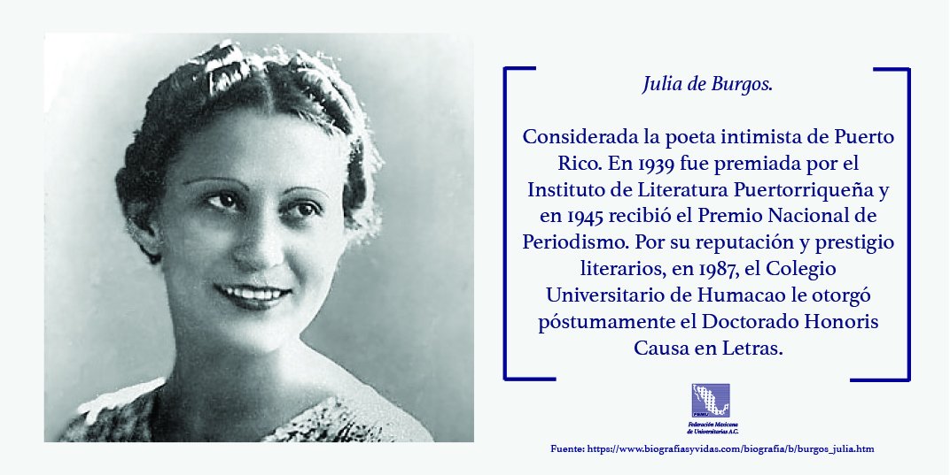 FEMU A.C. on Twitter: "#UnDíaComoHoy de 1914 nació Julia de Burgos. # ...