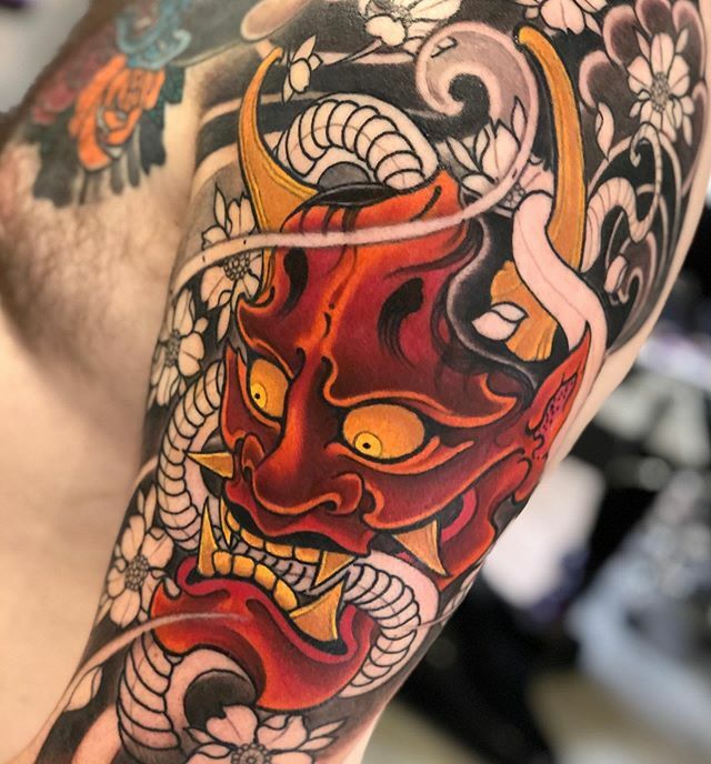 Japanese Mask Tattoo Sleeve