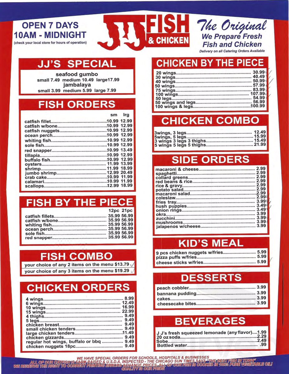 Jj fish and chicken menu store