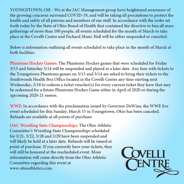 Covelli Centre Schedule