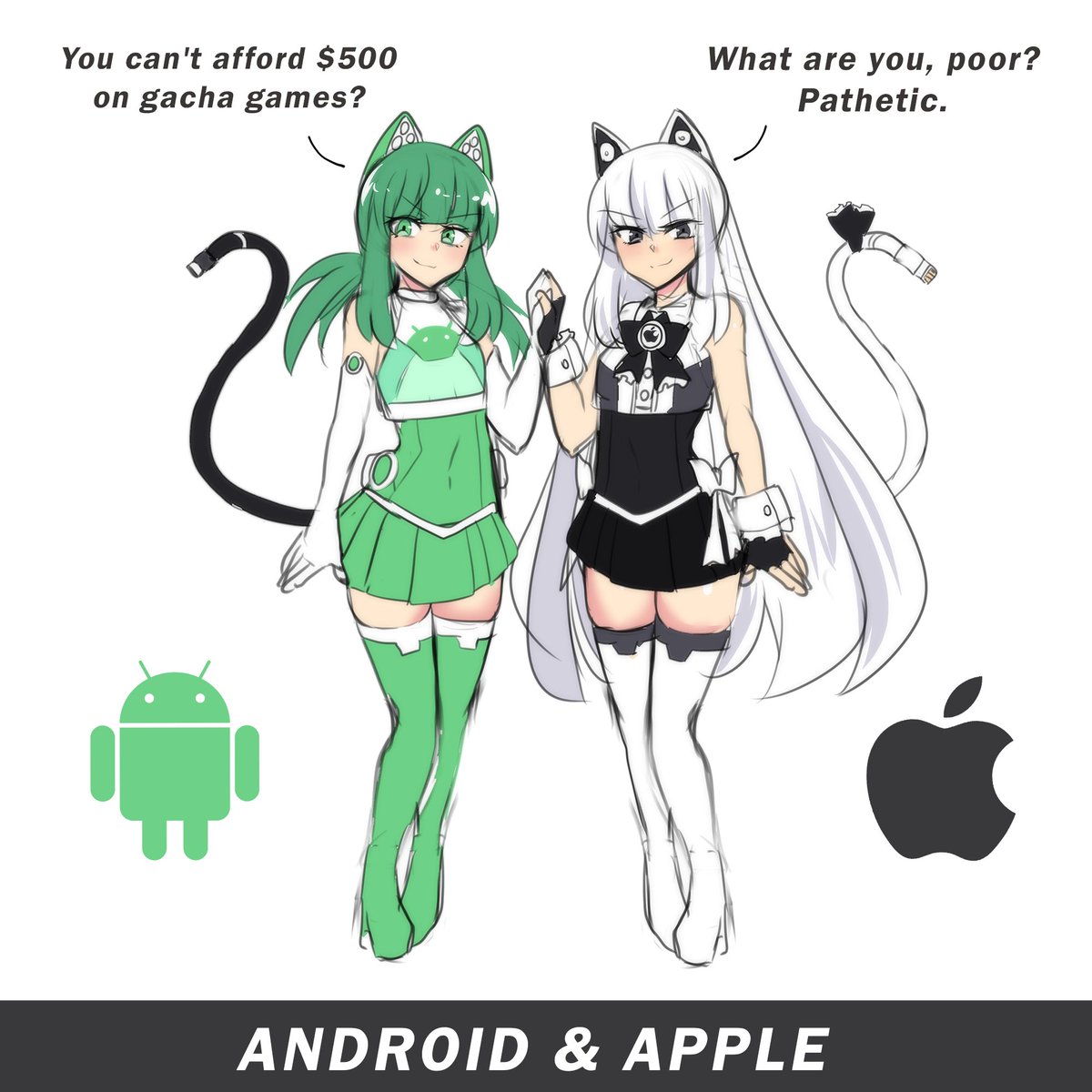 「Android & Apple as cute anime girls!」|Merryweather Mediaのイラスト