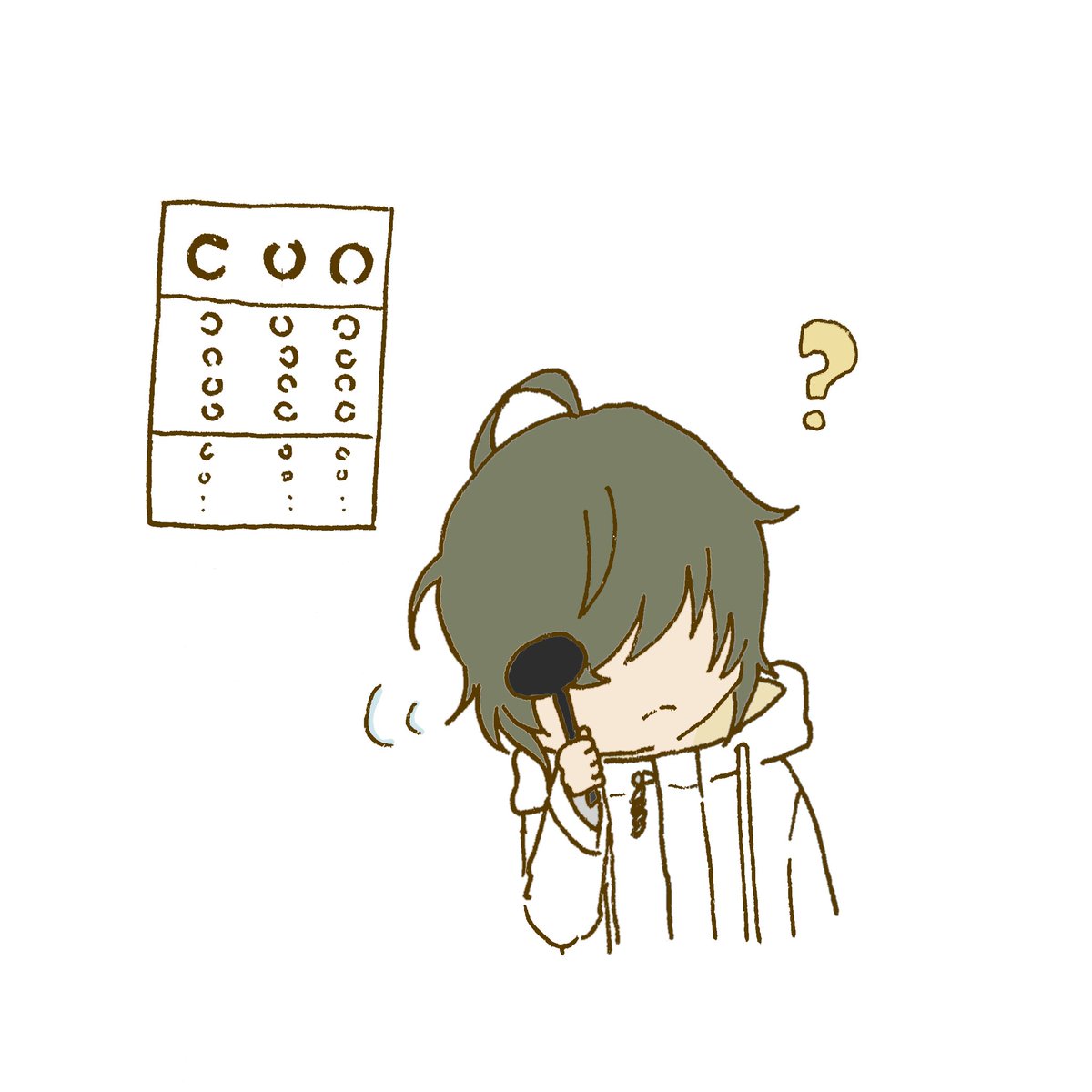 「視力検査で首かしげちゃう桑名…かたむけても見えないものはものは見えないんだよ #horakawaii #shindanm」おもち🌱の漫画
