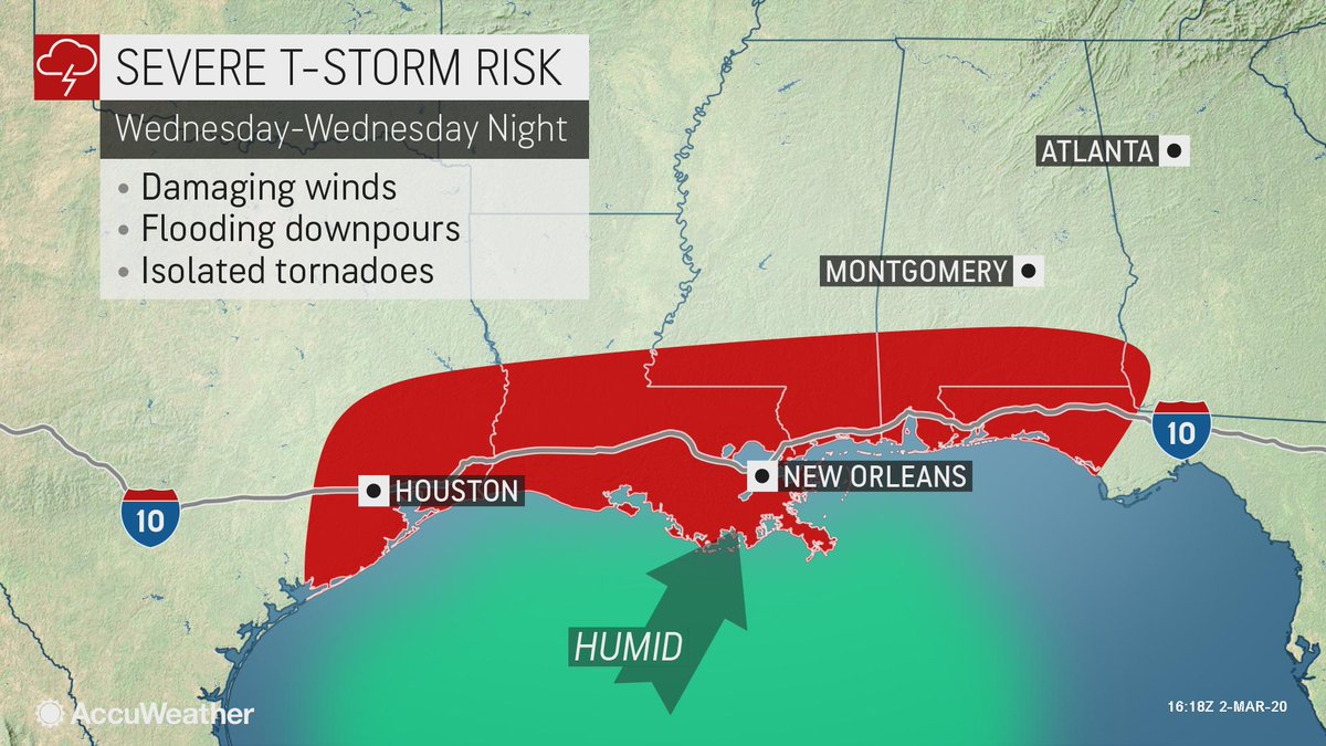 Thunderstorms will rumble along the Interstate 10 corridor on Wednesday ...