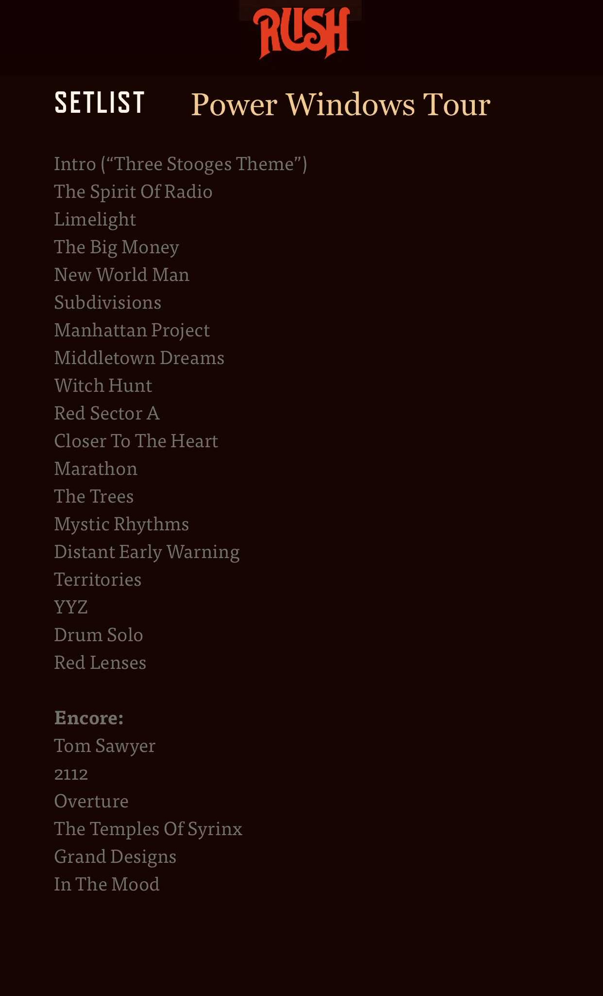 Rush Power Windows Tour