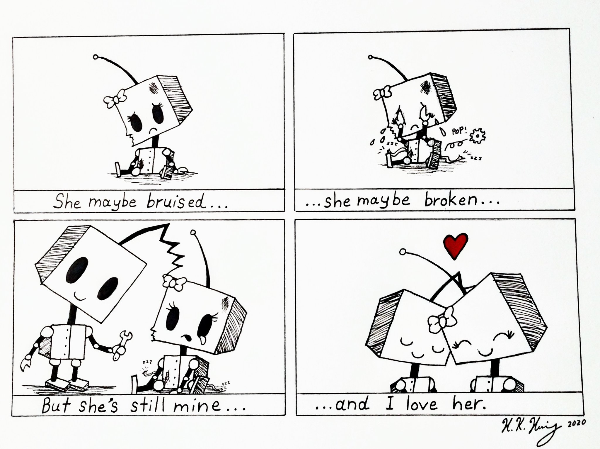 Cute Robot Love Drawing