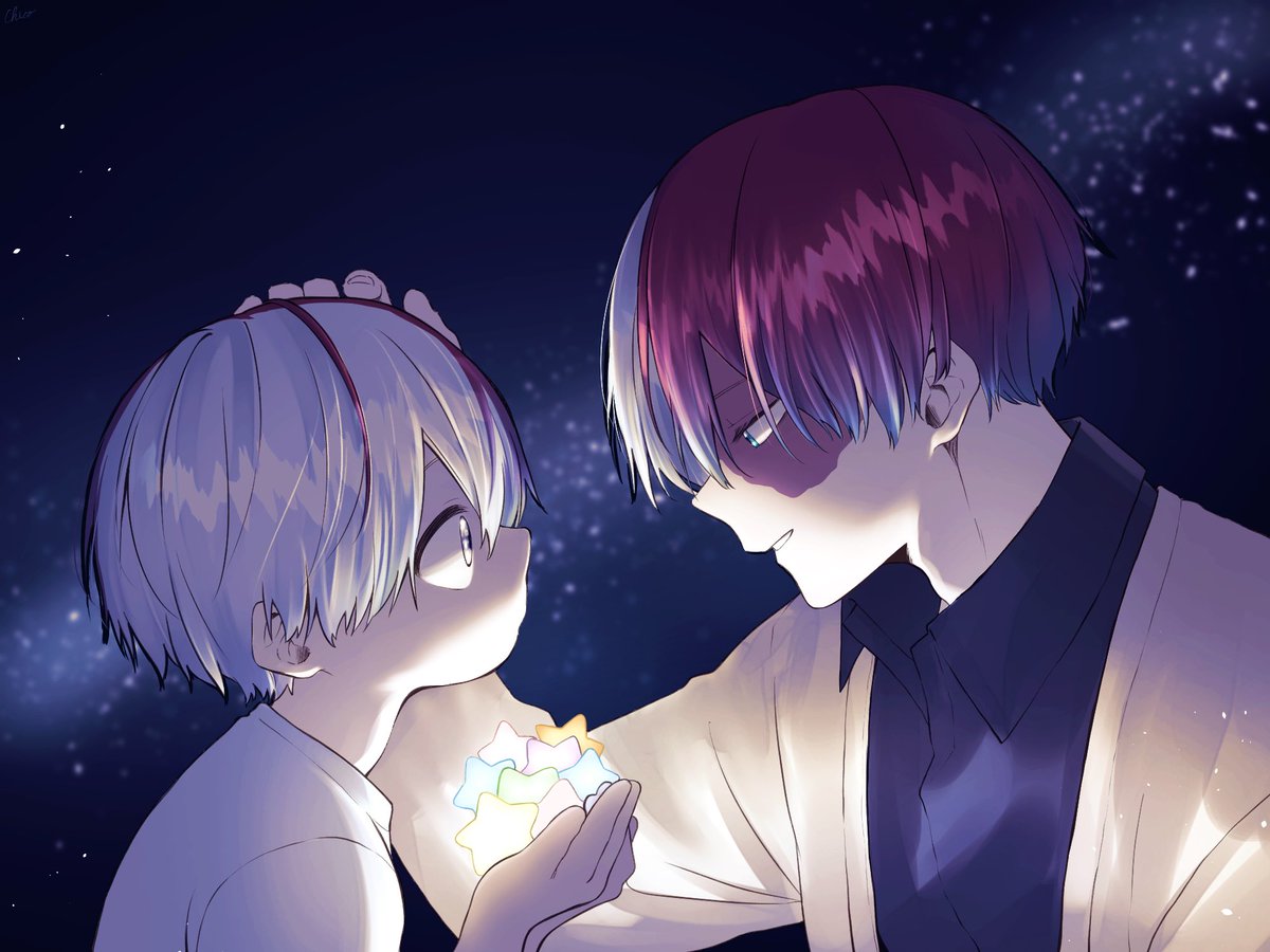 todoroki shouto red hair male focus white hair 2boys scar multiple boys ...