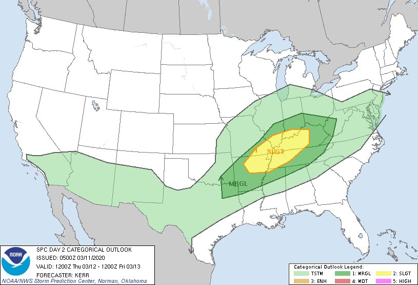 1:00am CDT SPC Day2 Outlook Slight Risk: thursday afternoon and evening ...