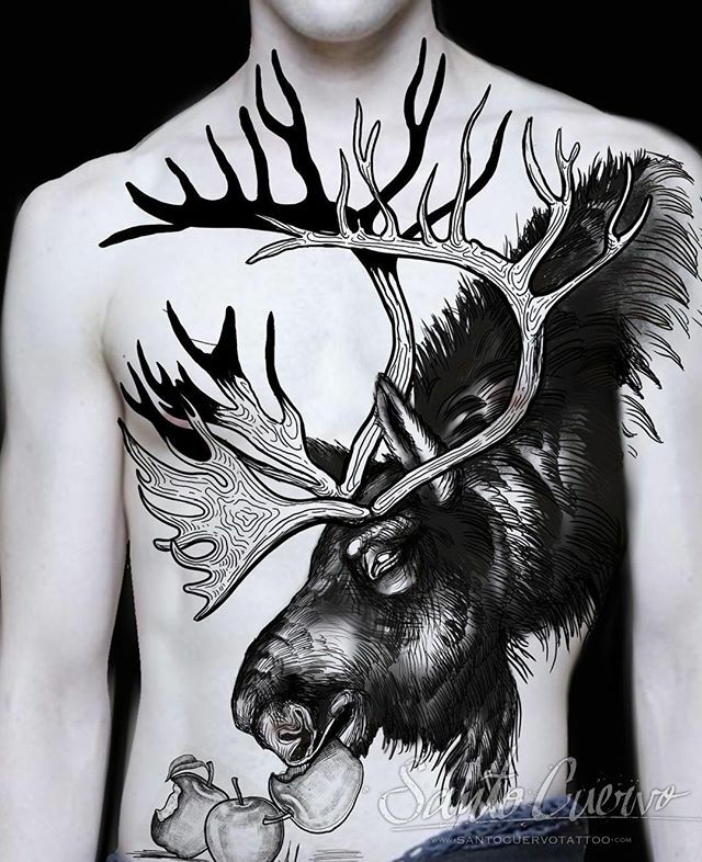 Black And White Moose Tattoo