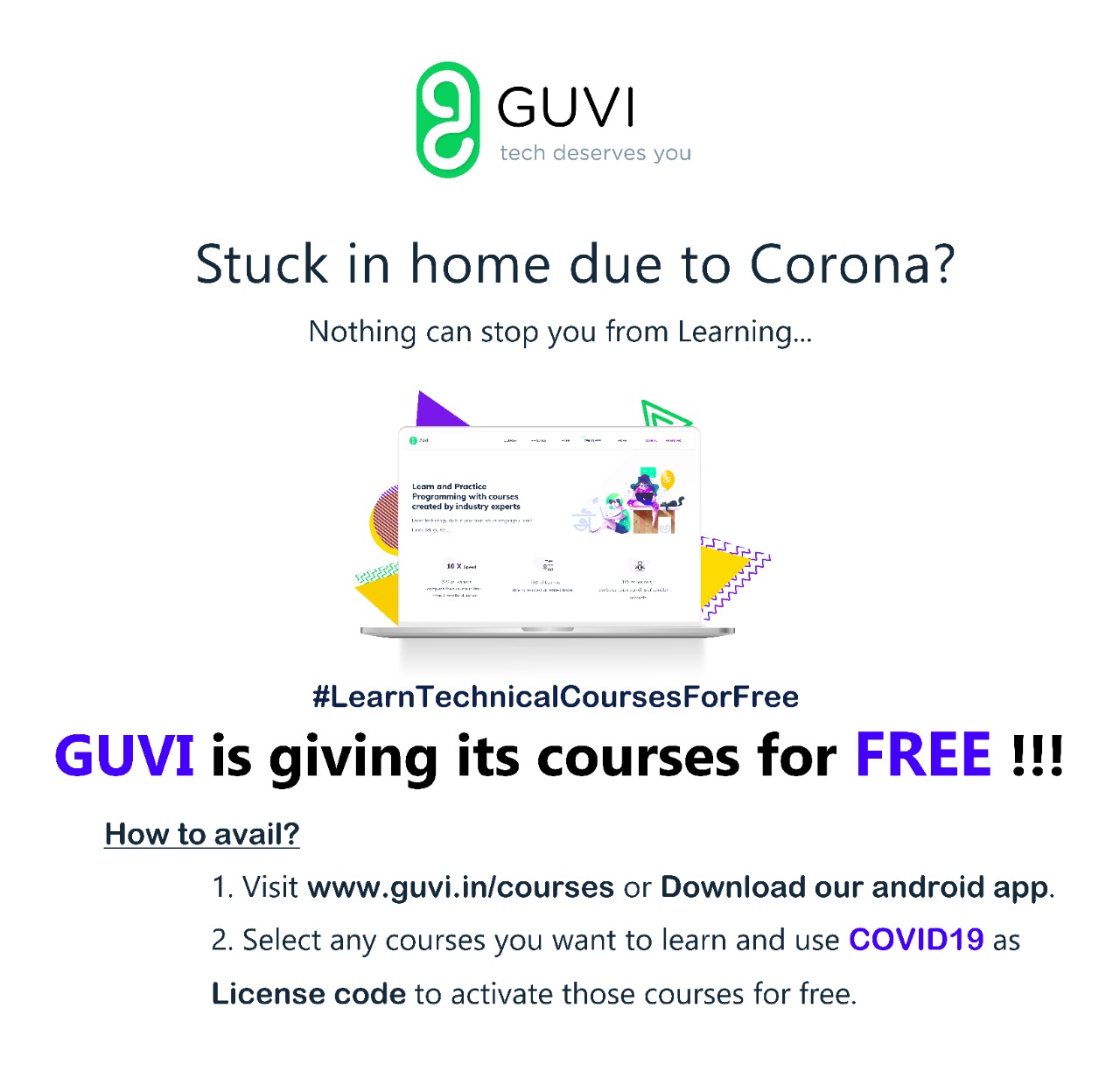 GUVI on Twitter: "Nothing can Stop you from Learning, not even Corona. To encourage learning in ...