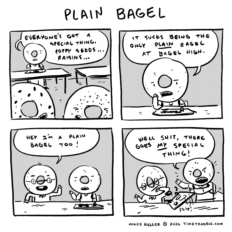 「i drew a comic about a plain bagel, and the plain bagel goes」Mikey Hellerの漫画