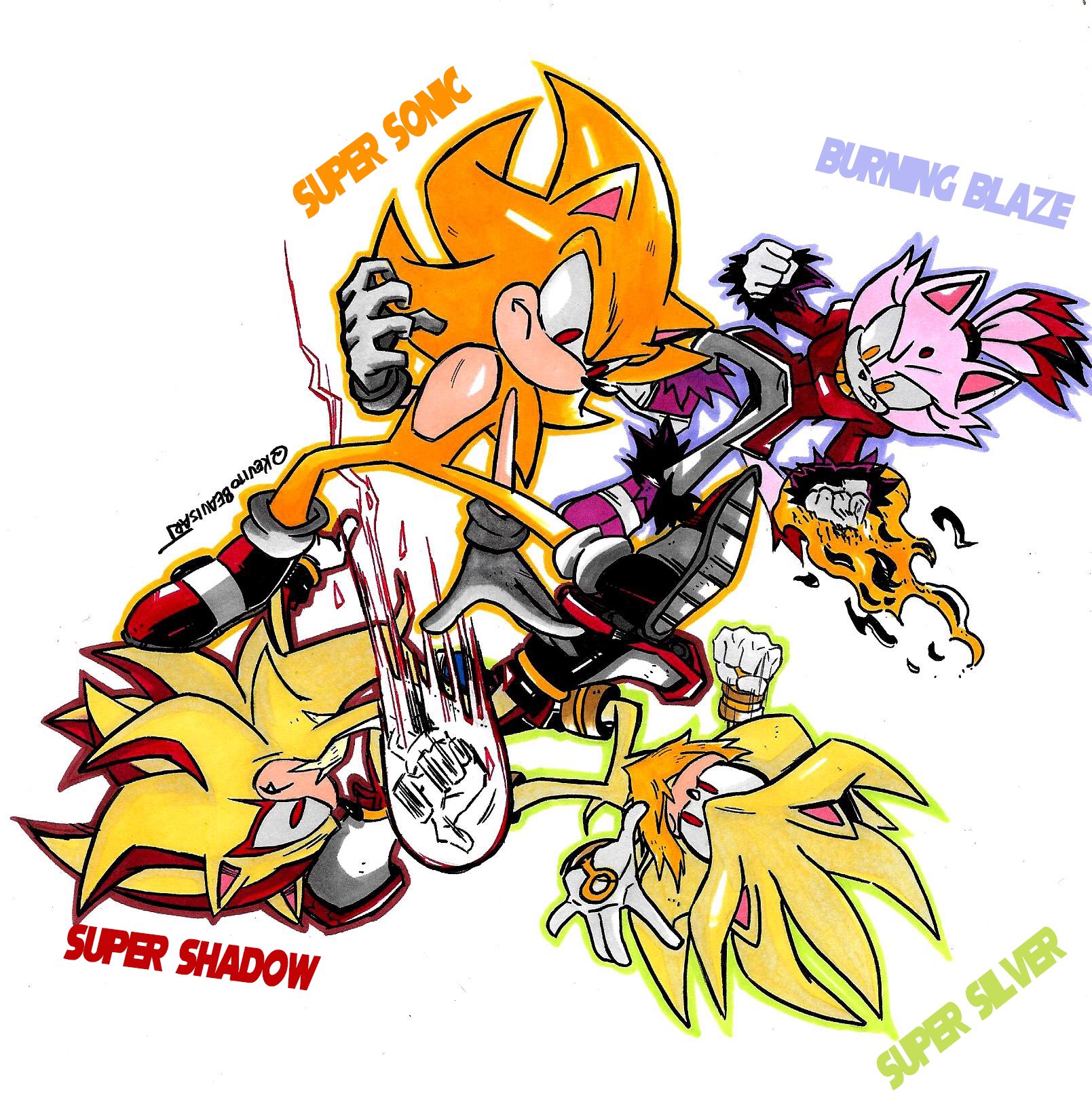 Super Sonic And Super Shadow And Super Silver Drawings