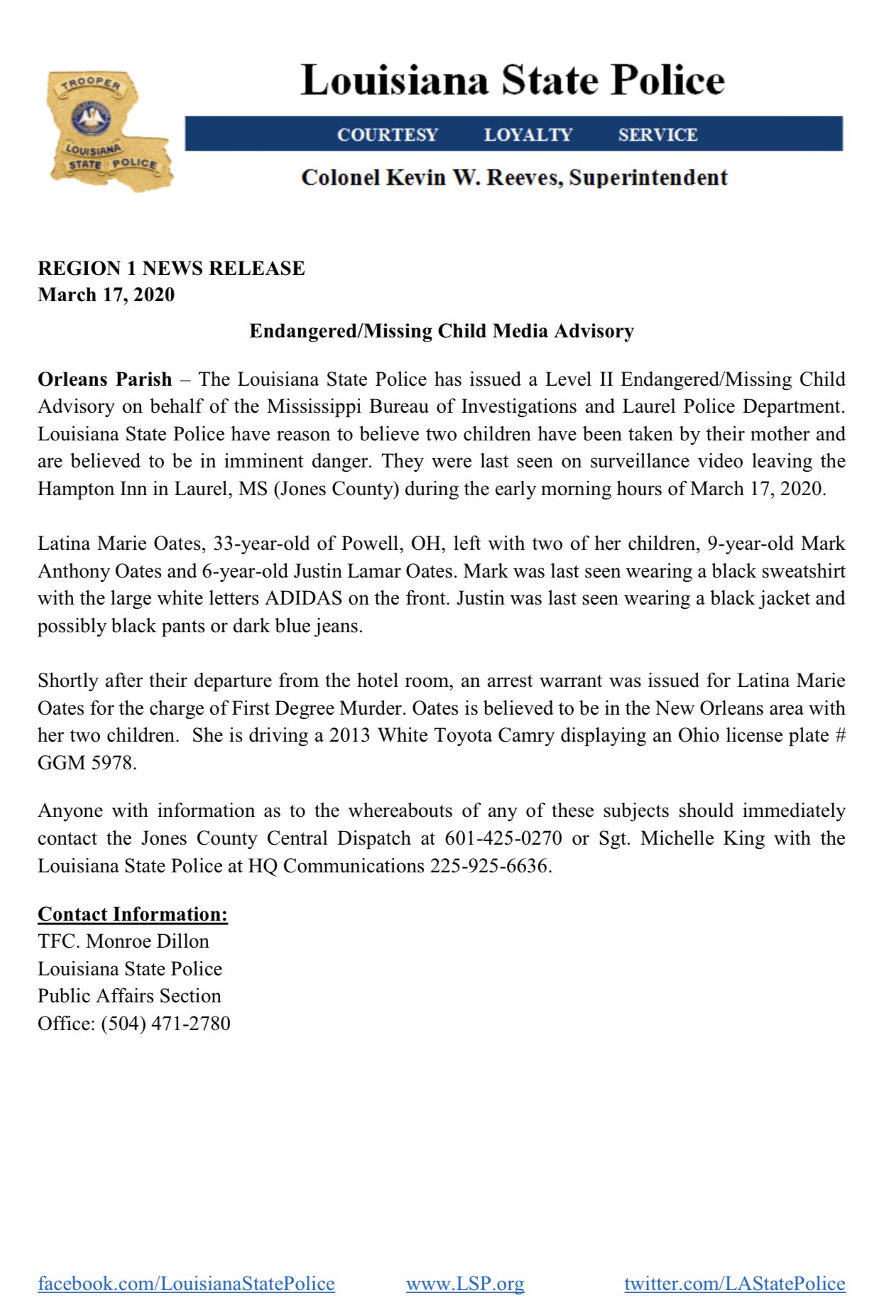 Maggie Wade on Twitter: "MBI & Louisiana State Police issue Level II Endangered/ Missing Child ...