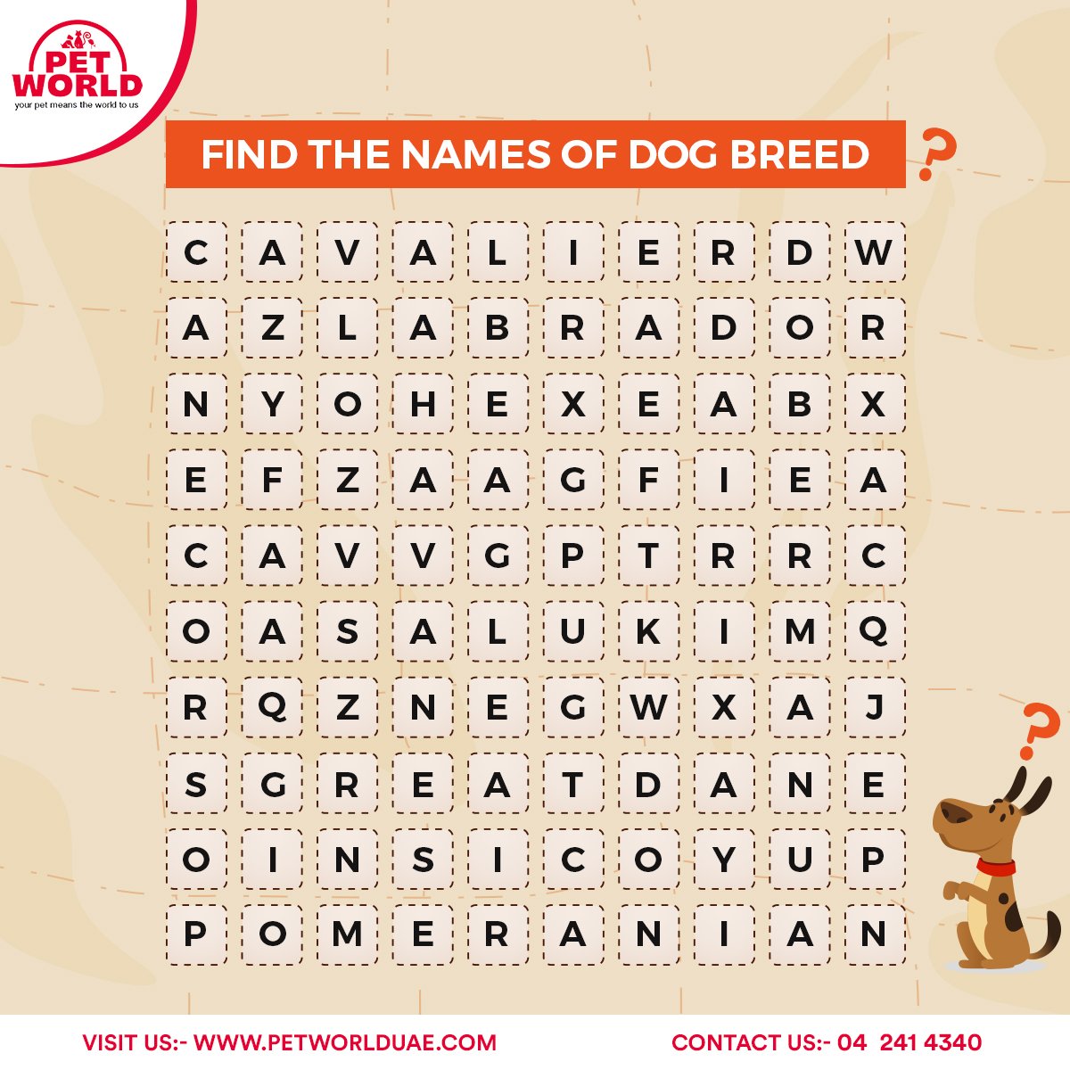 Petworld UAE on Twitter: "Find the Names of Dog Breed The puzzle ...