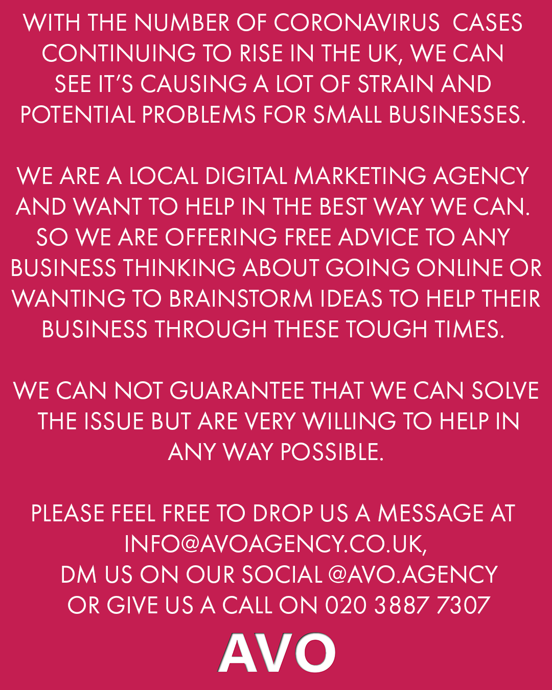 AVO agency on Twitter: "Hope everyone is staying safe and well, if your business is being ...