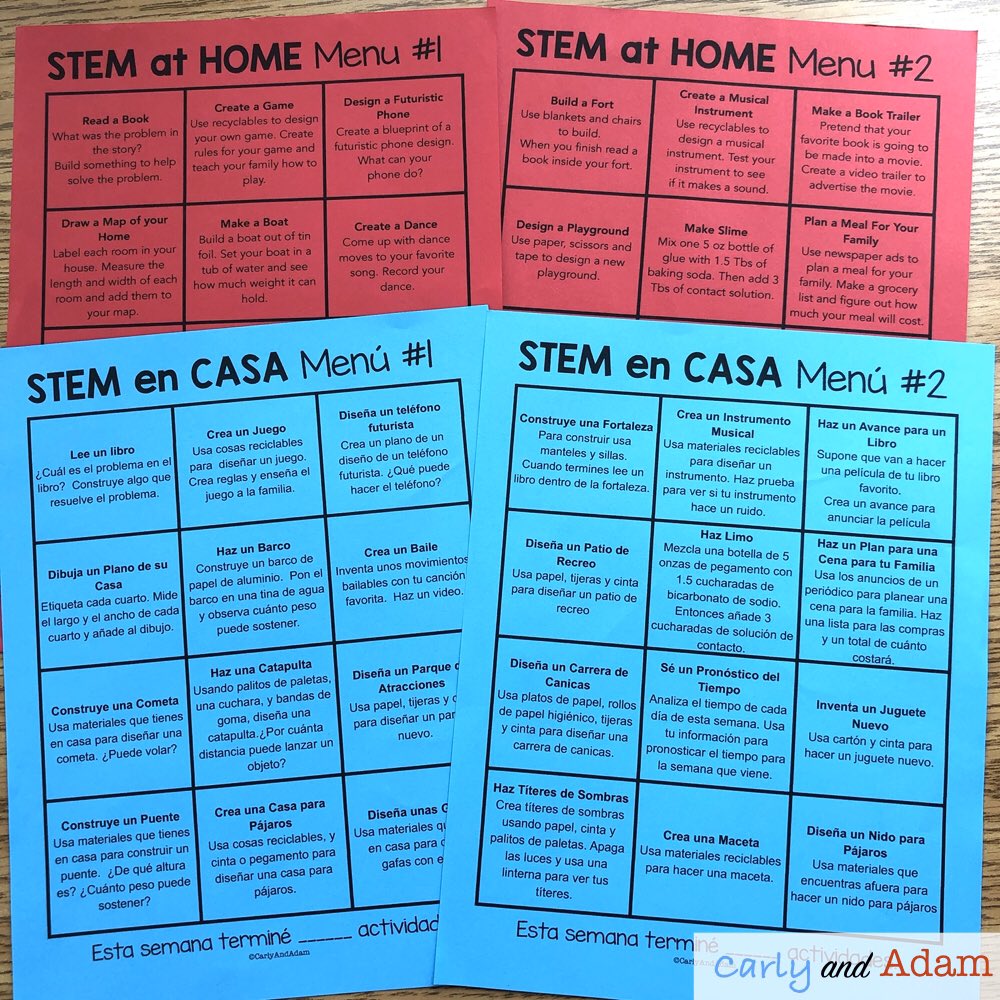 Carly And Adam on Twitter: "Our FREE STEM at Home learning menus now ...