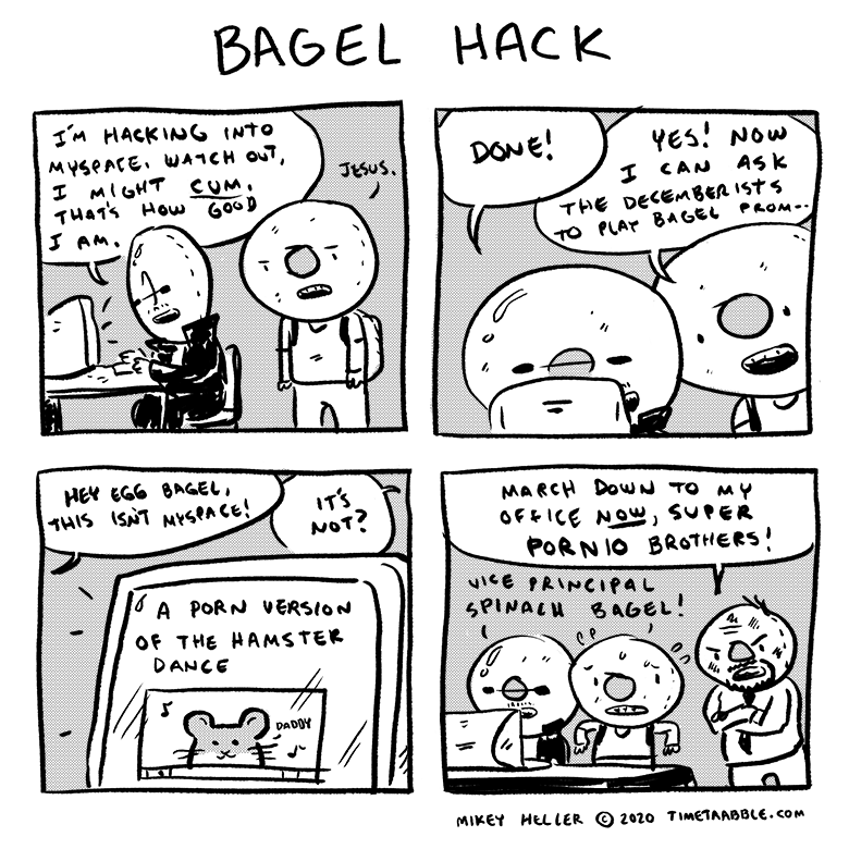 「i drew a comic about a bagel trying to get onto myspace on a」Mikey Hellerの漫画